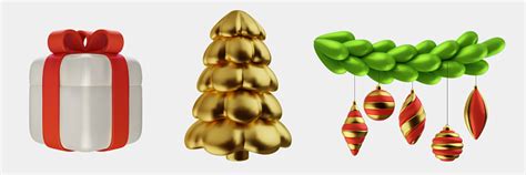 벡터 3d 크리스마스 또는 새해 요소 사실적인 스타일 선물 상자 황금 축제 나무와 흰색 배경에 고립 된 장난감과 가지 디자인 브랜딩을 위한 세트 장식 3차원 형태에 대한