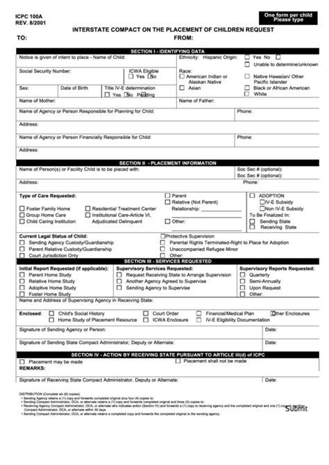 Fillable Form Icpc 100a Interstate Compact On The Placement Of