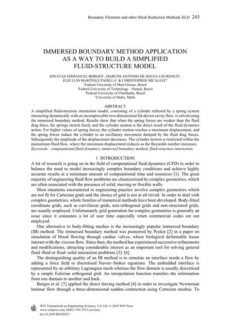 Pdf Immersed Boundary Method Application As A Way To Build A Simplified Fluid Structure Model