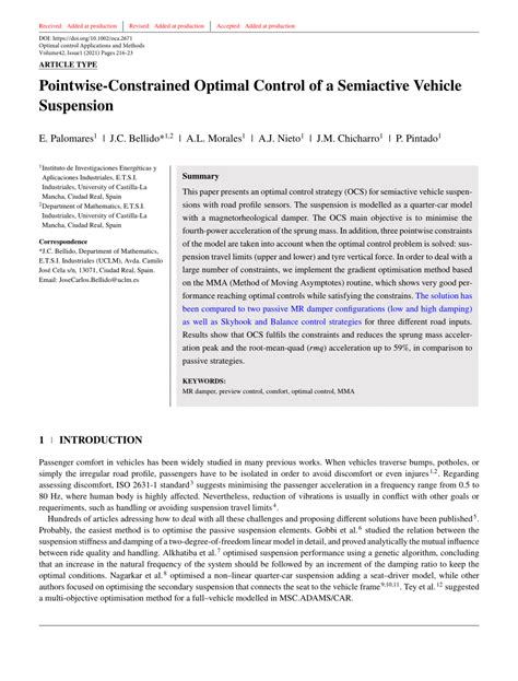 pdf pointwise‐constrained optimal control of a semiactive vehicle
