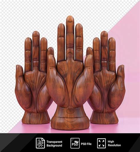 나무로 만든 손의 몸짓과 표지판은 투명한 배경에 고립되어 있습니다 프리미엄 Psd 파일