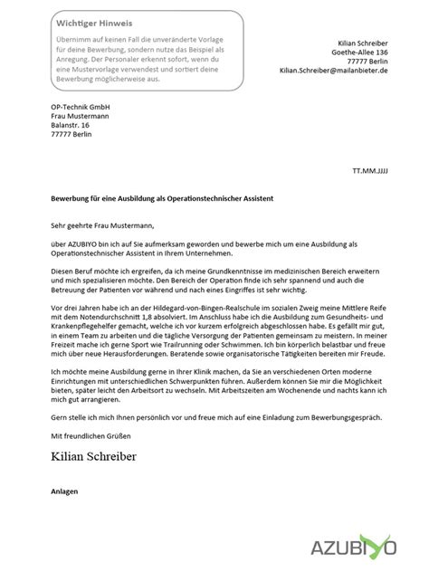Bewerbungsanschreiben Operationstechnischer Assistent Pdf