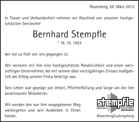 Traueranzeigen Von Bernhard Stempfle Schwaebischede Trauerportal