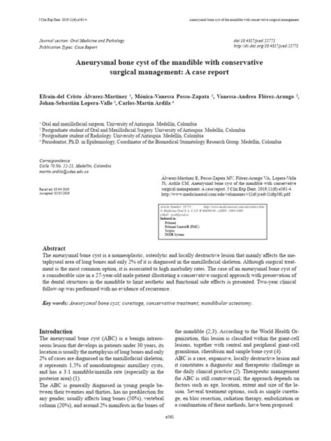 Aneurysmal Bone Cyst Of The Mandible With Conservative Pdf Medical