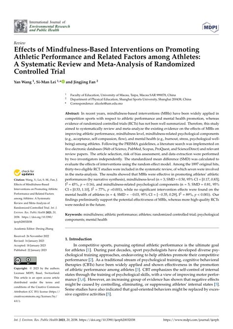 Pdf Effects Of Mindfulness Based Interventions On Promoting Athletic Performance And Related