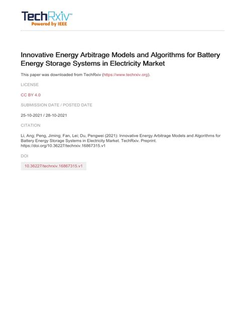 Battery Energy Arbitrage Download Free Pdf Mathematical Optimization Nonlinear System