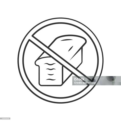 저탄수화물 다이어트 선형 아이콘입니다 탄수화물 글루텐 프리 제품 가는 선 그림입니다 음식 쓰레기를 포함하는 높은 지방 등고선 기호입니다 빵 표지판이 없습니다 벡터 절연