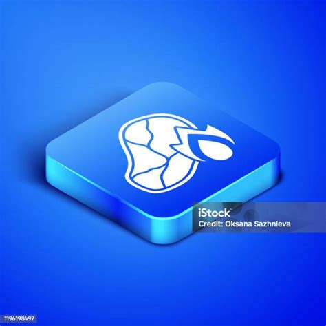 이소메트릭 그릴 스테이크 고기와 푸른 배경에 고립 된 불꽃 아이콘 파란색 사각형 버튼입니다 벡터 일러스트레이션 고기에 대한 스톡 벡터 아트 및 기타 이미지 Istock