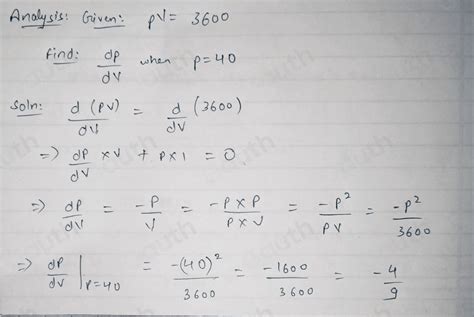 Solved Given That PV Find The Value Of Dp DV When P Calculus