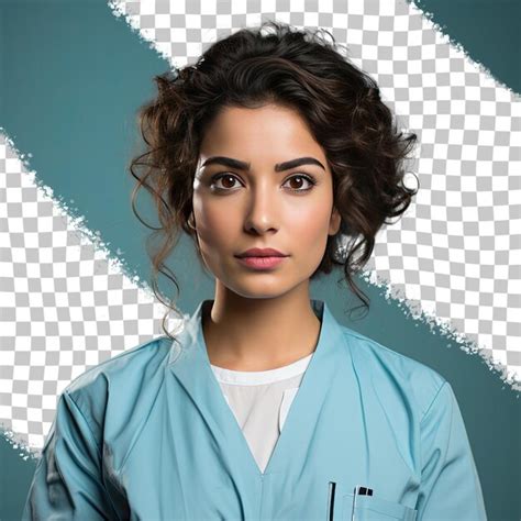 Premium Psd Determined Wavy Haired Middle Eastern Nurse Close Up Of