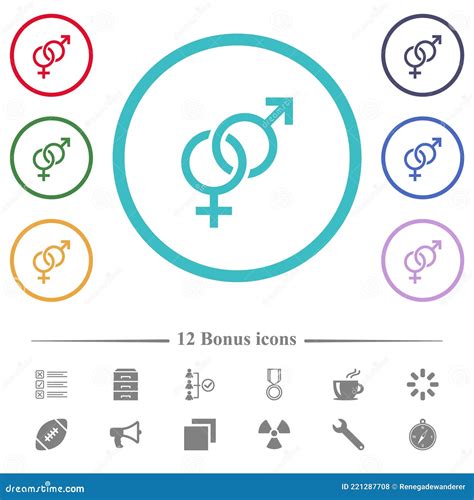 Heterosexual Symbol Flat Color Icons In Circle Shape Outlines Stock