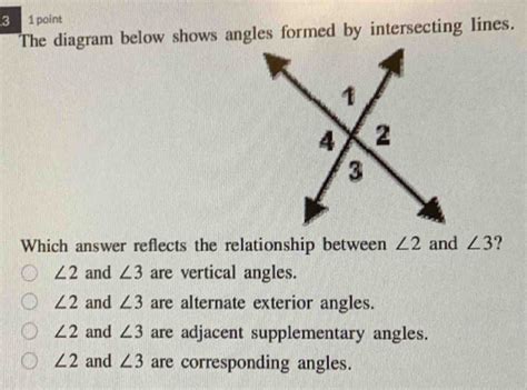 solved 3 1 point the diagram below shows angles formed by intersecting