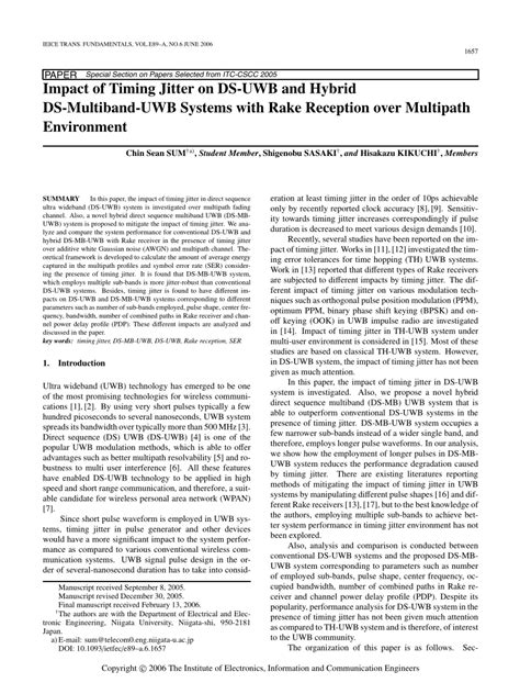 Pdf Impact Of Timing Jitter On Ds Uwb And Hybrid Ds Multiband Uwb Systems With Rake Reception