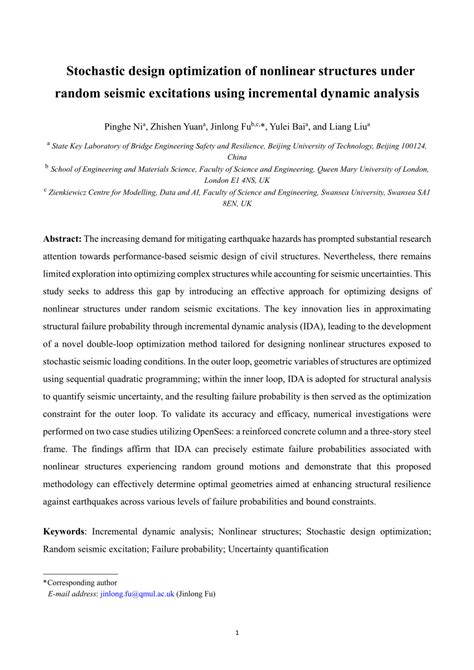 Pdf Stochastic Design Optimization Of Nonlinear Structures Under Random Seismic Excitations