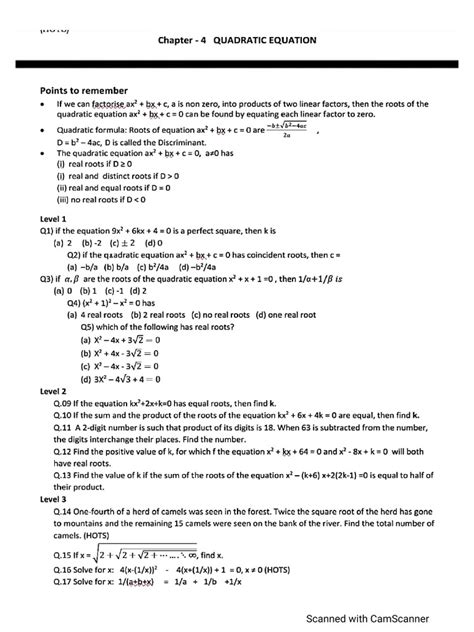 X Ws Quadratic Equations Pdf