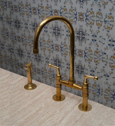 Antique Brass Vintage Kitchen Faucet With Sprayer And Lever Etsy In 2022 Kitchen Faucet With
