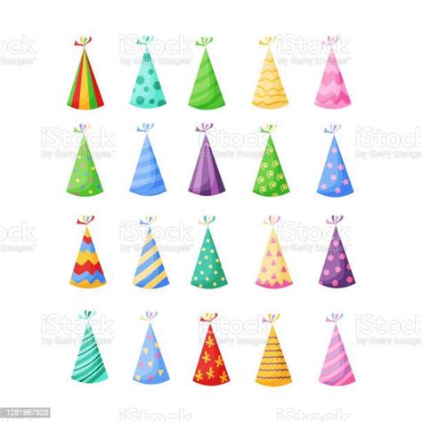 생일 파티 모자는 흰색 배경에 고립 된 만화 플랫 스타일로 벡터 일러스트를 설정합니다 개체 그룹에 대한 스톡 벡터 아트 및 기타 이미지 개체 그룹 기념일 낮 Istock