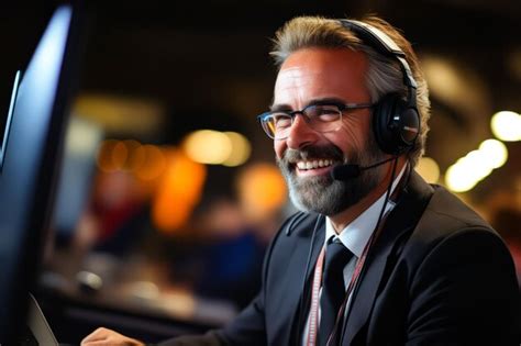 Premium Photo Man Wearing Headset And Smiling At The Camera