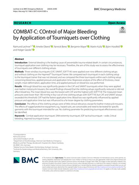 Pdf Combat C Control Of Major Bleeding By Application Of Tourniquets