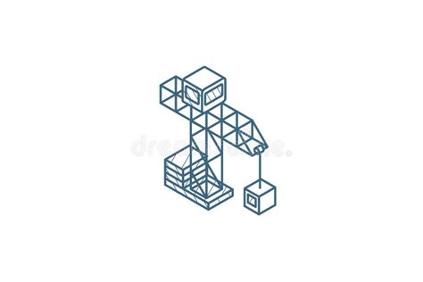 Building Crane Isometric Icon 3d Line Art Technical Drawing Editable Stroke Vector Stock