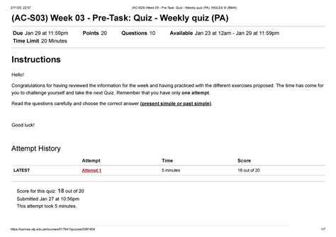 AC S03 Week 03 Pre Task Quiz Weekly Quiz PA Ingles III 8844 AC S03 Week 03 Pre