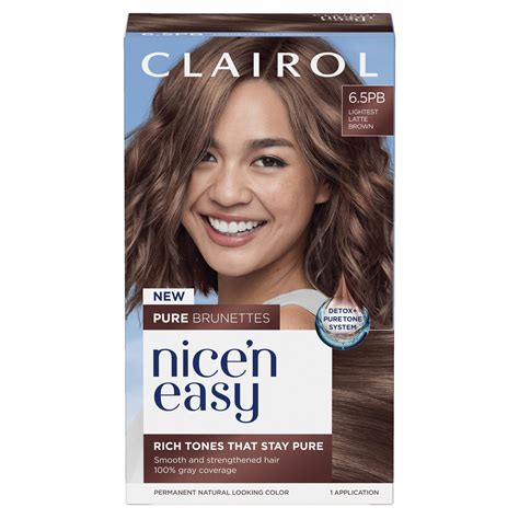 Clairol Nicen Easy Pure Brunettes Permanent Hair Color Creme 65pb Lightest Latte Blush Brown