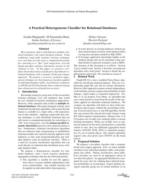 Pdf A Practical Heterogeneous Classifier For Relational Databases