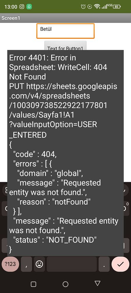 When I Send Data With Spreadsheet Write Cell I Get The Error Shown In The Picture Why What