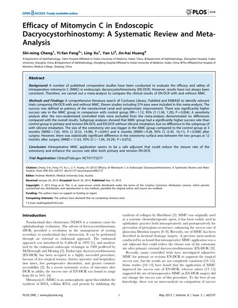 Pdf Efficacy Of Mitomycin C In Endoscopic Dacryocystorhinostomy A Systematic Review And Meta