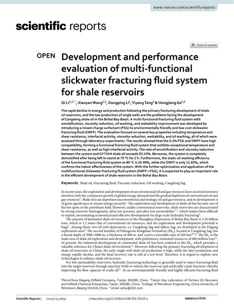 Pdf Development And Performance Evaluation Of Multi Functional Slickwater Fracturing Fluid