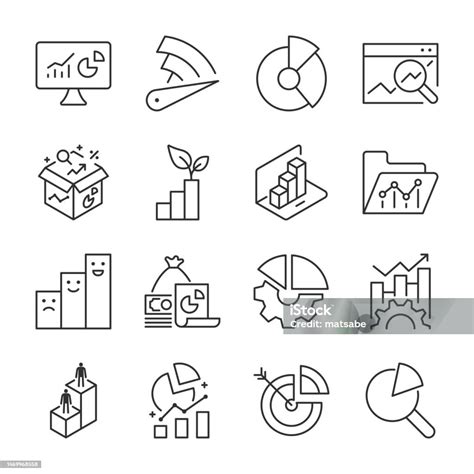 분석 열 및 다이어그램 아이콘을 설정합니다 분석 및 통계 데이터의 시각적 표현 선형 아이콘 컬렉션 편집 가능한 획이 있는 선 아이콘에 대한 스톡 벡터 아트 및 기타 이미지