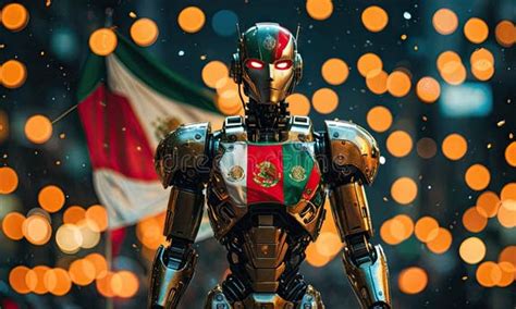A Robot Is Standing In Front Of A Flag With The Colors Of Mexico And