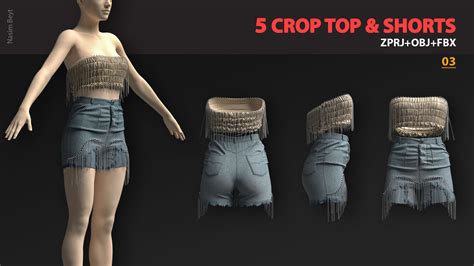 Artstation 5 Crop Top And Jean Shorts Outfit Pack Vol04 Marvelous