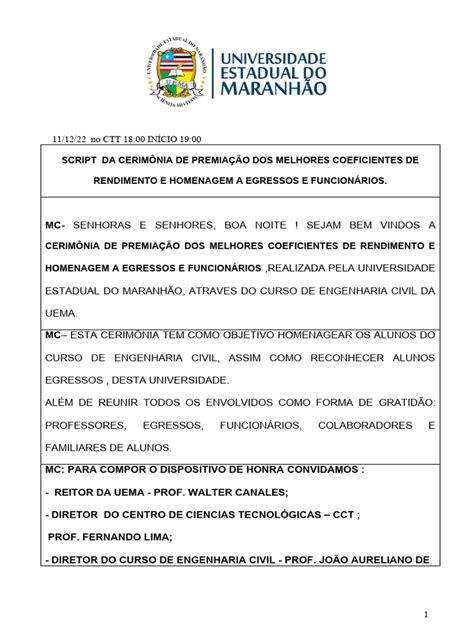 Script Premiação 2023 Curso De Engenharia 11 12 23 Pdf Engenharia