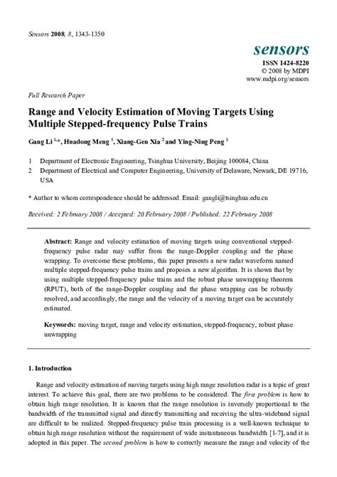 pdf range and velocity estimation of moving targets using multiple