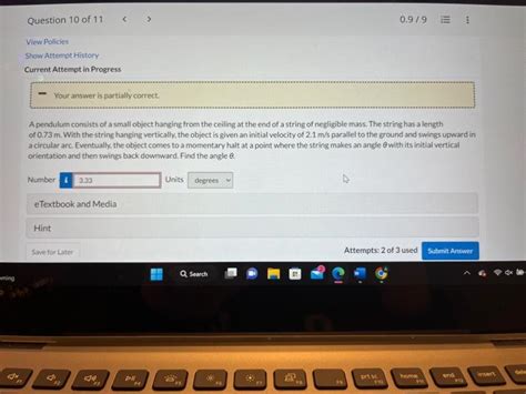 Solved A Pendulum Consists Of A Small Object Hanging From