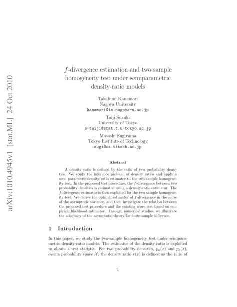 Pdf F Divergence Estimation And Two Sample Homogeneity Test Under Semiparametric Density