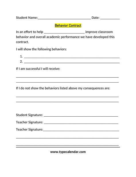 Behavior Contract Template Spark Premium Template Template Spark