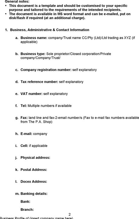 Business Profile Format In Word