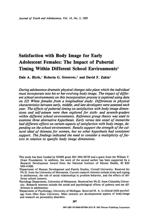 Pdf Satisfaction With Body Image For Early Adolescent Females The Impact Of Pubertal Timing