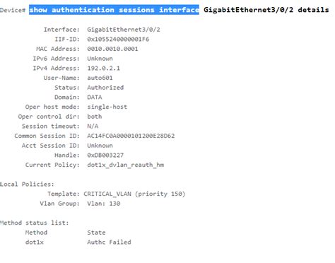 show authentication sessions interface cisco community