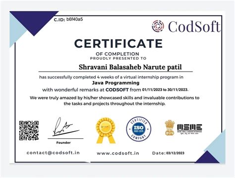 shravani narutepatil on linkedin successfully completed codsoft internship in java programming 💫