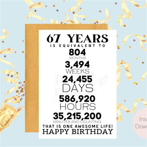 67th Birthday Card Etsy
