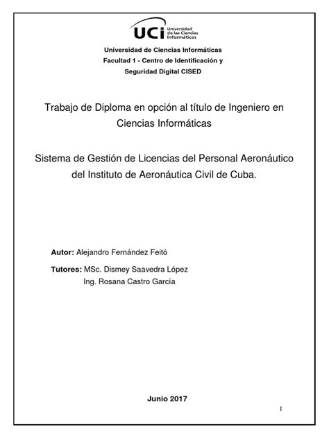 Trabajo De Diploma En Opción Al Título De Ingeniero En Ciencias
