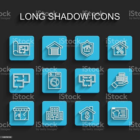 세트 라인 시장 상점 집 계획 달러 기호 온라인 부동산 하우스 세탁기 마천루 및 아이콘 벡터 Crash Site에 대한 스톡 벡터 아트 및 기타 이미지 Istock