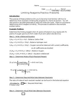 Limiting Reagent Practice Problems By Cilley Science Stuff TpT