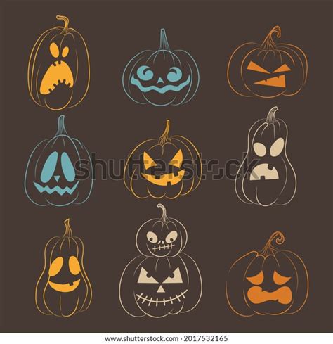 선 그리기 스타일이모티콘 호박 세트 다양한 스톡 벡터로열티 프리 2017532165