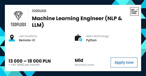 Machine Learning Engineer Nlp And Llm Job Ai Tooploox Remote No