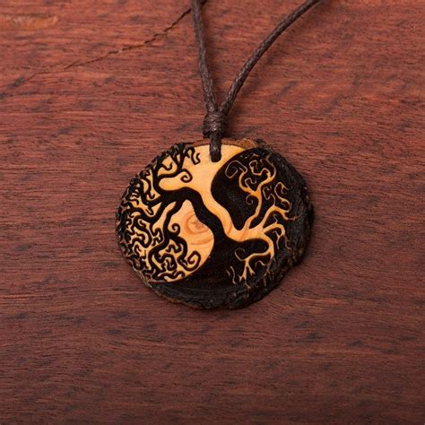 Tree Of Life Yin Yang Wood Necklace 3 5cm Unique Etsy