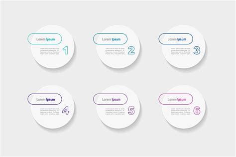 6 단계 인포 그래픽 원 모양 및 여러 가지 빛깔의 라벨 워크 플로우 레이아웃 다이어그램 연례 보고서 웹 디자인을 디자인하는 비즈니스 개념 벡터 개발에 대한 스톡 벡터 아트